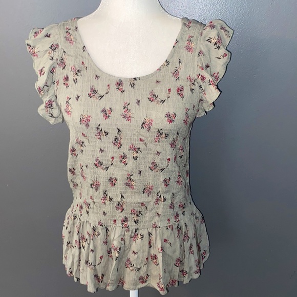 Sim & Sam | Tops | Sim Sam Boutique Smocked Sage Green Floral Blouse ...